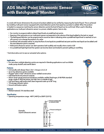 ADS Multi-Point Ultrasonic Sensor with Batchguard® Monitor | Dixon